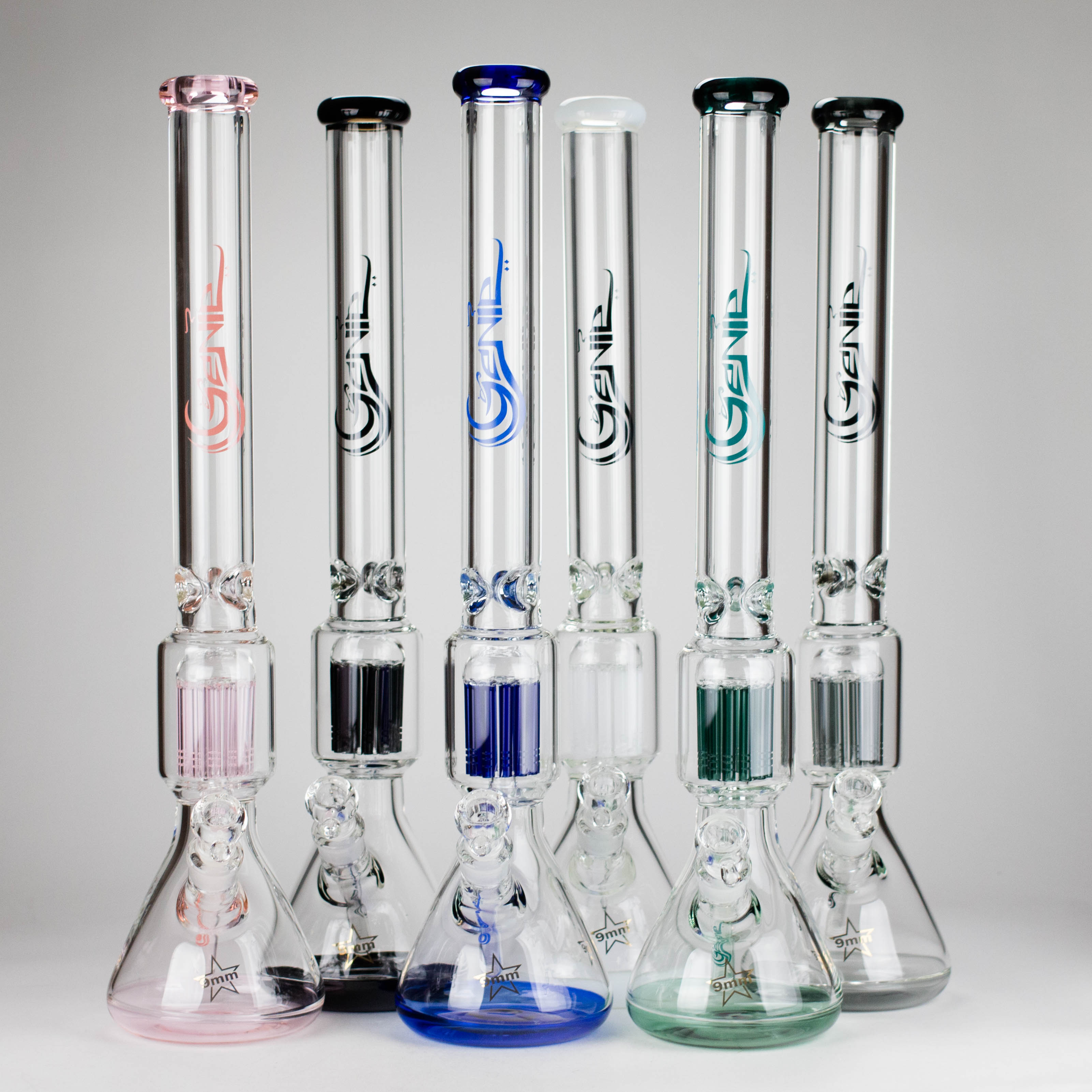Genie 24" 12-Arm 9mm Colored Bottom Glass Water Pipes – MHGP