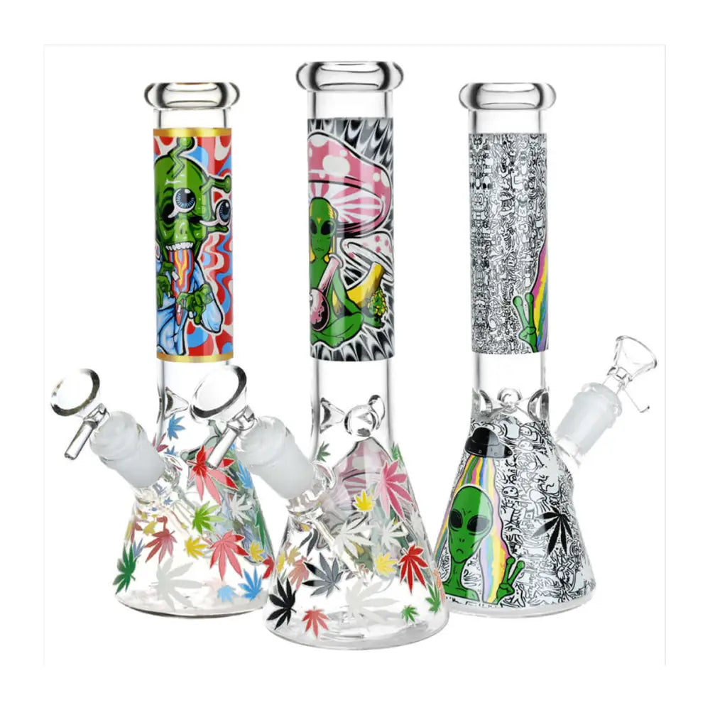 Alien Beaker Water Pipe with 10 Hemp Leaves Design – MHGP