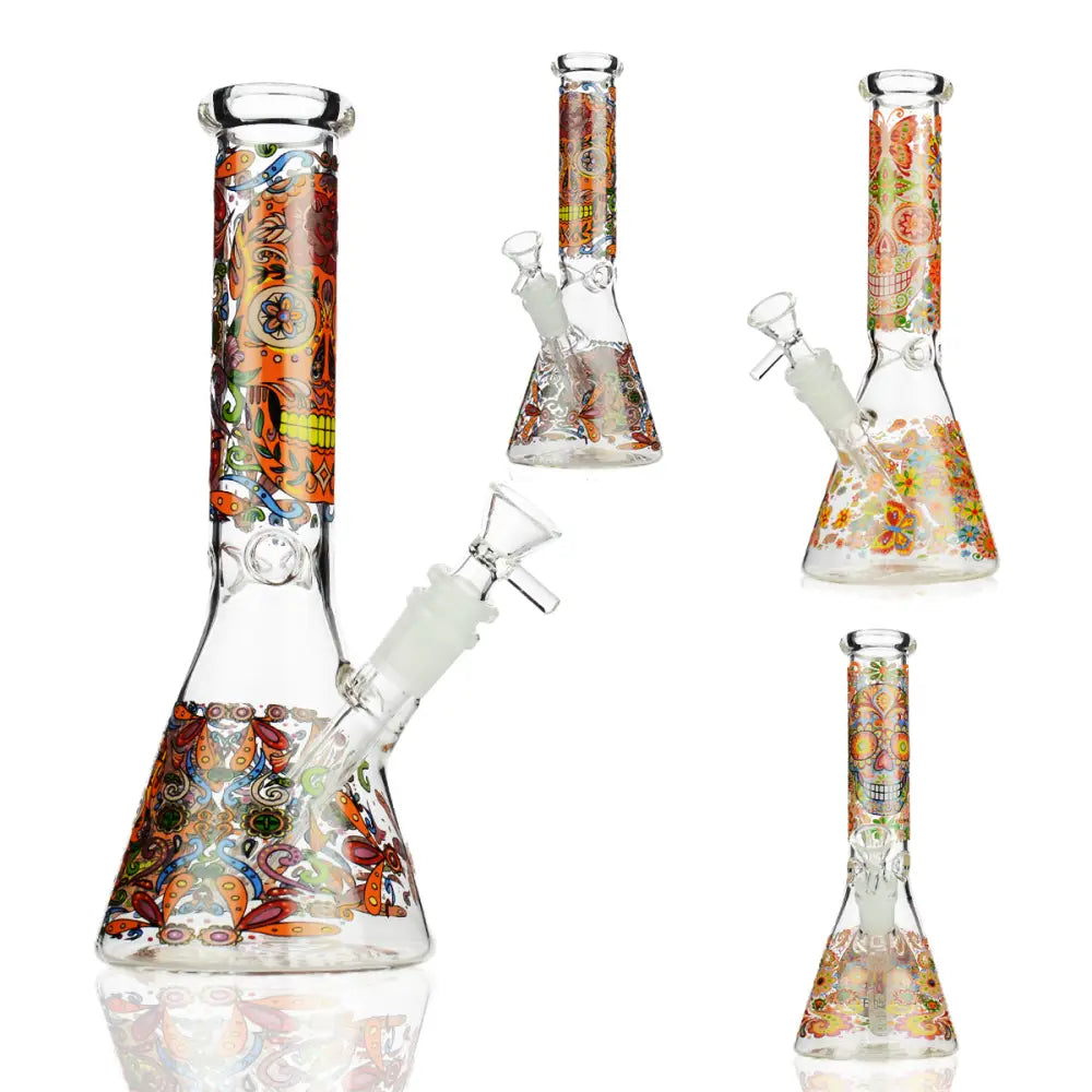 Day of the Dead Beaker Water Pipe with Intricate Artwork 10 Inch – MHGP