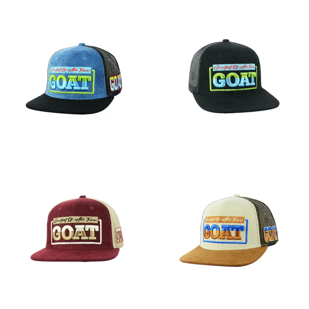 Goat Embroidered Snapback Hat with Corduroy and Mesh Design – MHGP